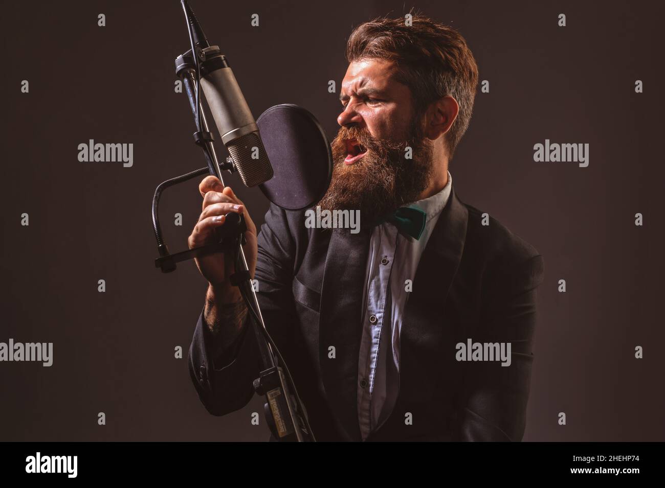 Classic singer man in recording studio. Music performance vocal. Singer ...