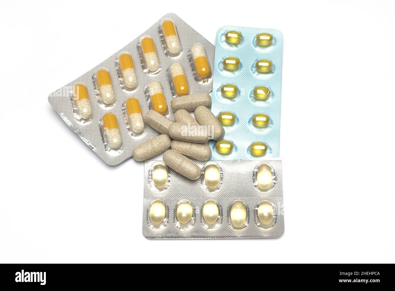 Close up of different blister with different tablets and medicine and ...