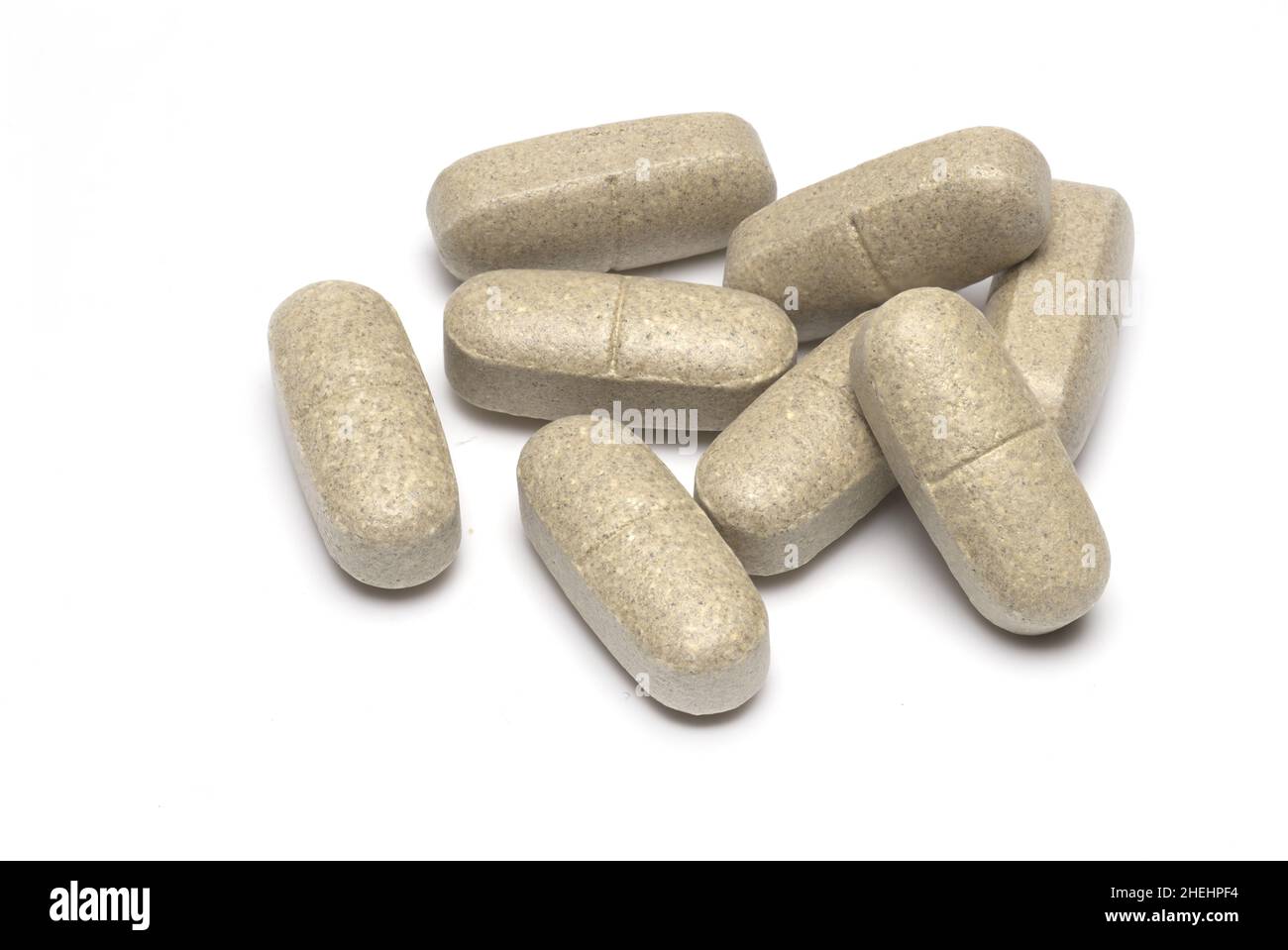 Close up of several large tablets as food supplement vitamin ...