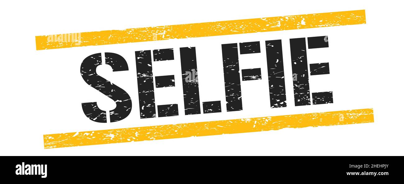 SELFIE text on black yellow grungy lines stamp sign Stock Photo - Alamy