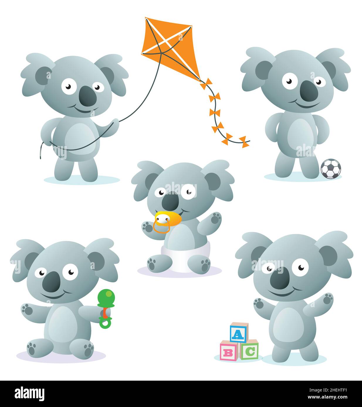 5 cute cartoon young baby infant and toddler Koalas characters in ...