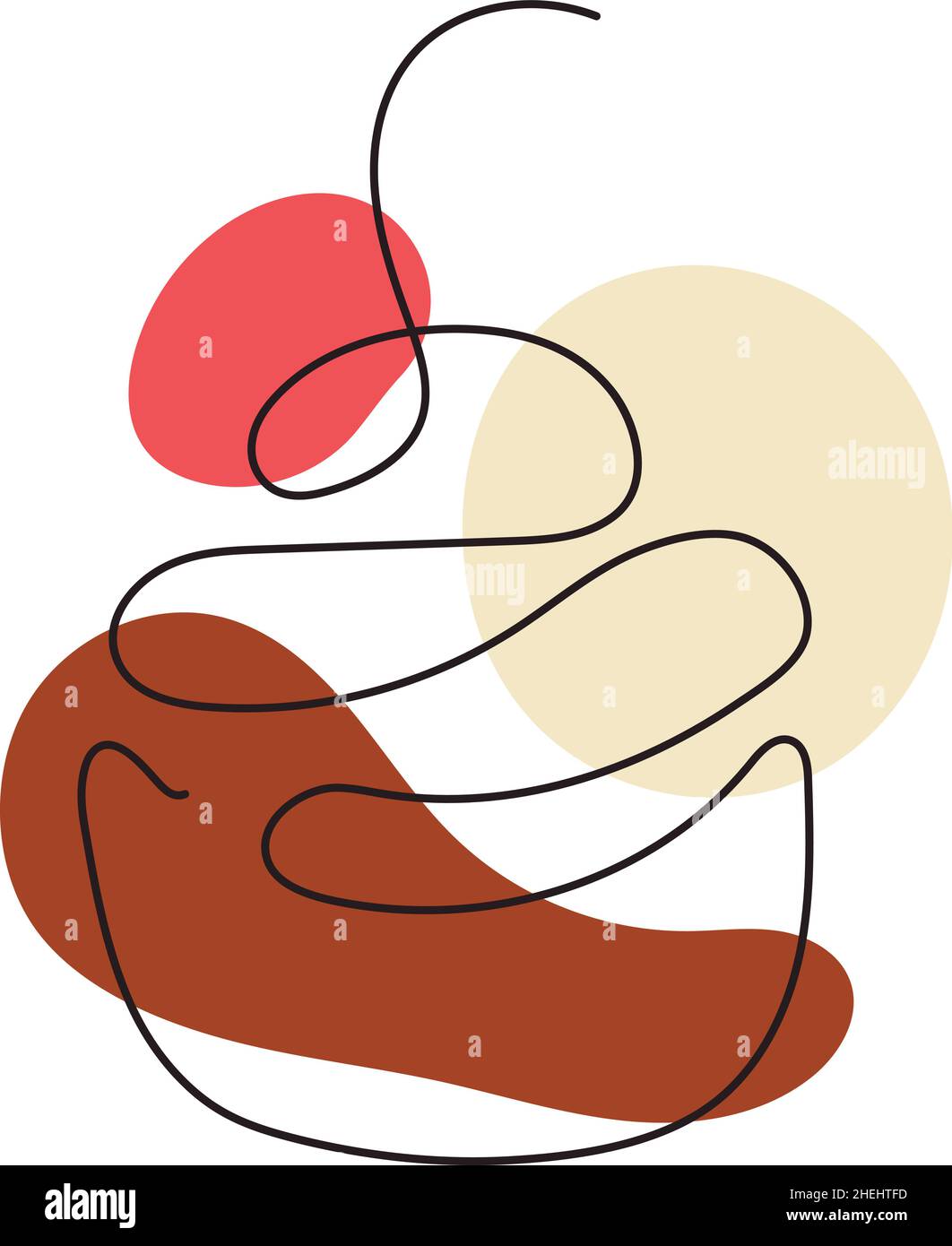 Dessert in a hand drawn linear style with colorful abstract stains ...