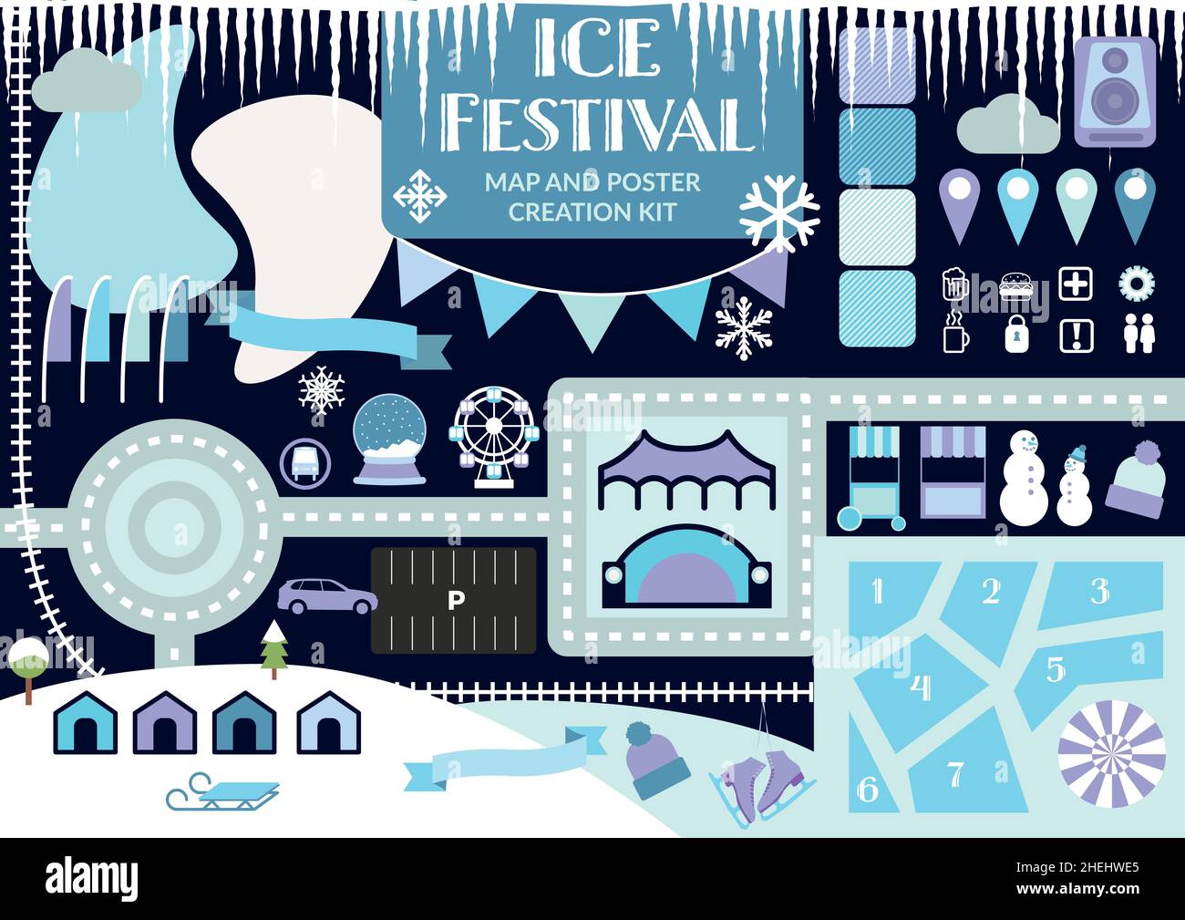 Winter Ice Festival map and poster creation kit Stock Vector Image ...