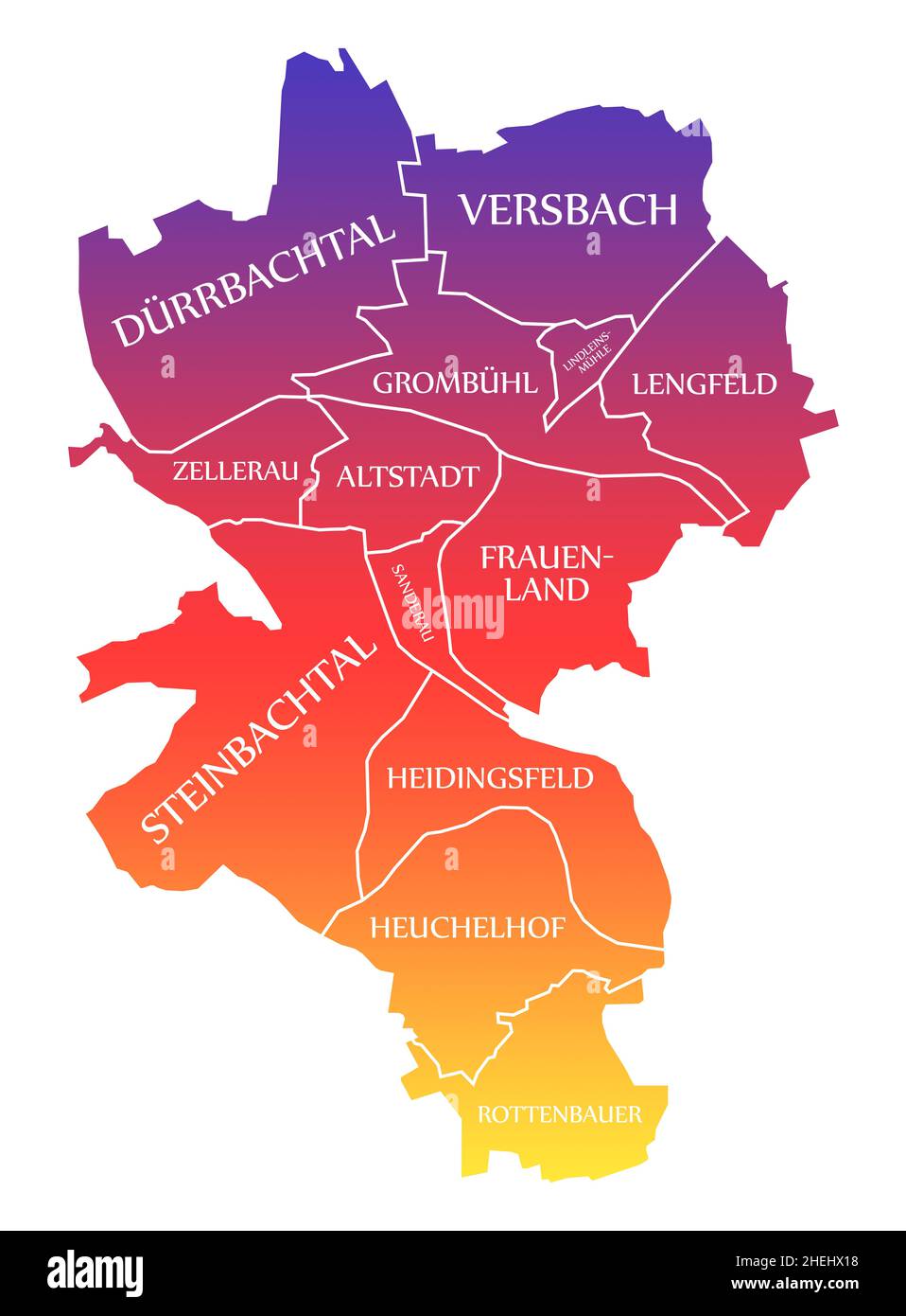 Wurzburg City Map Germany DE labelled rainbow colored illustration ...