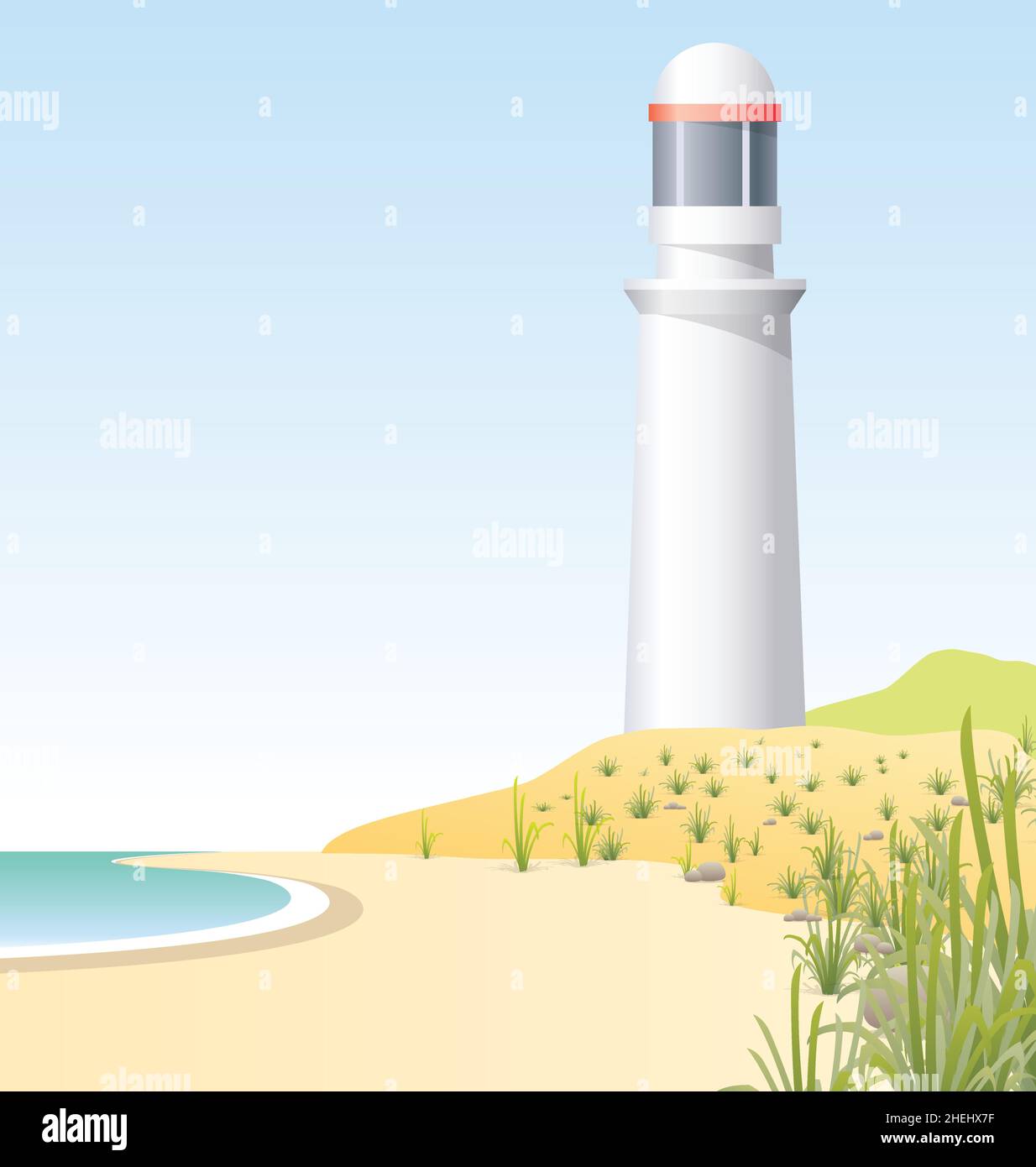 lighthouse on the coast illustrated beach landscape scene vector Stock ...
