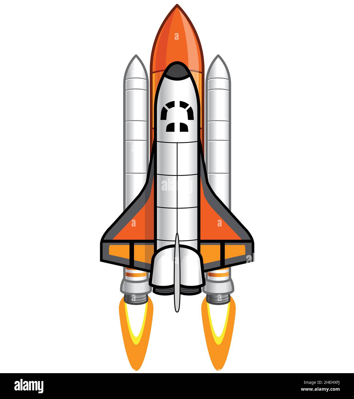cartoon space shuttle and booster vector illustration isolated on white ...