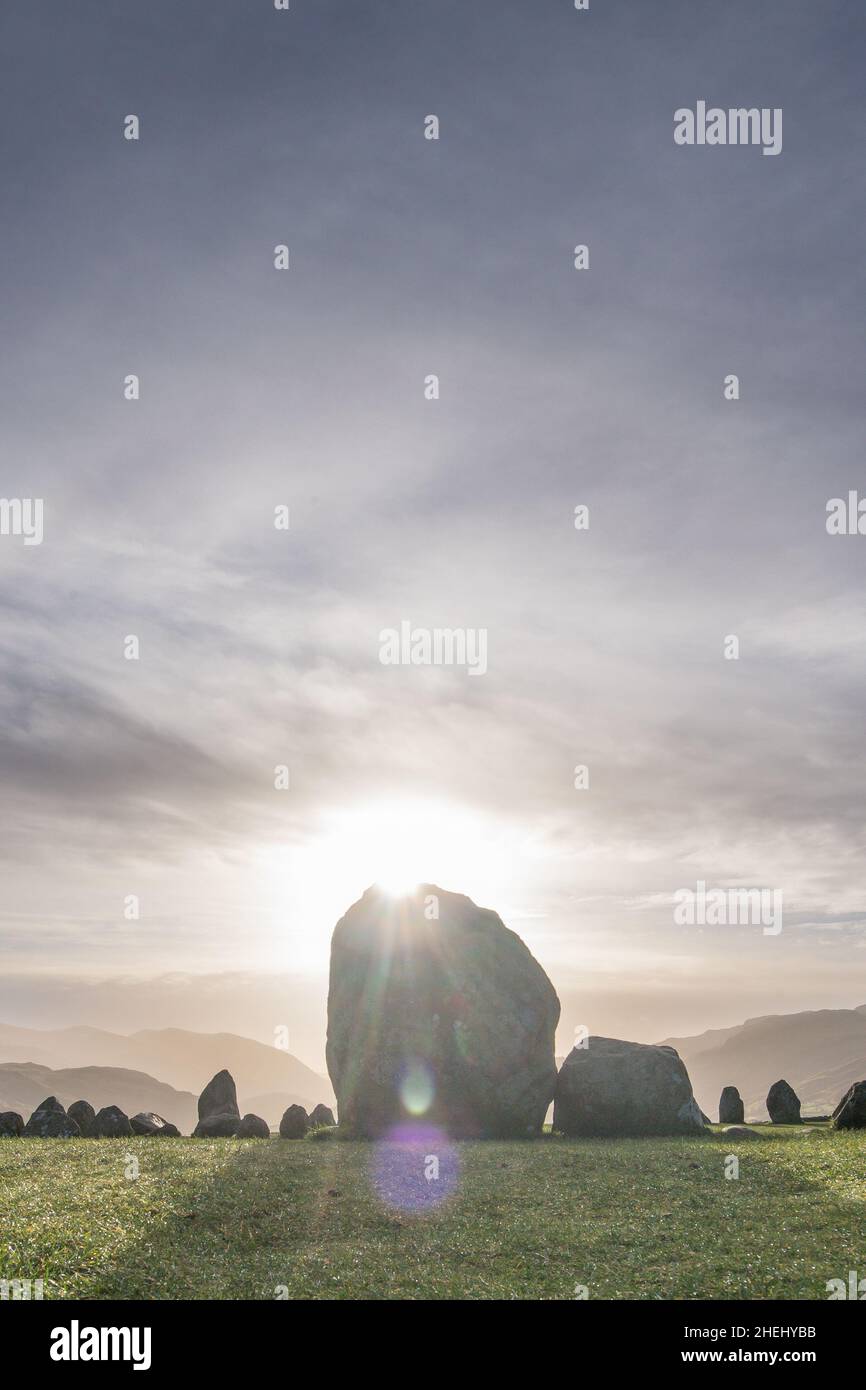 Sunrise at Castlerigg Stone Circle near Keswick, The Lake District. The ...
