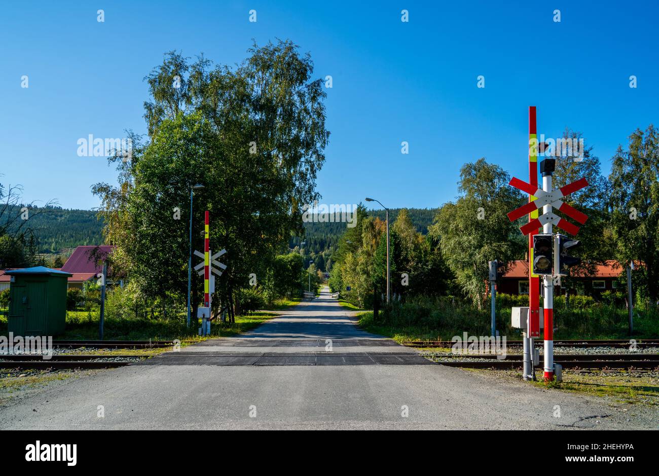 Railroad crossing in a rural area in Norway Stock Photo - Alamy