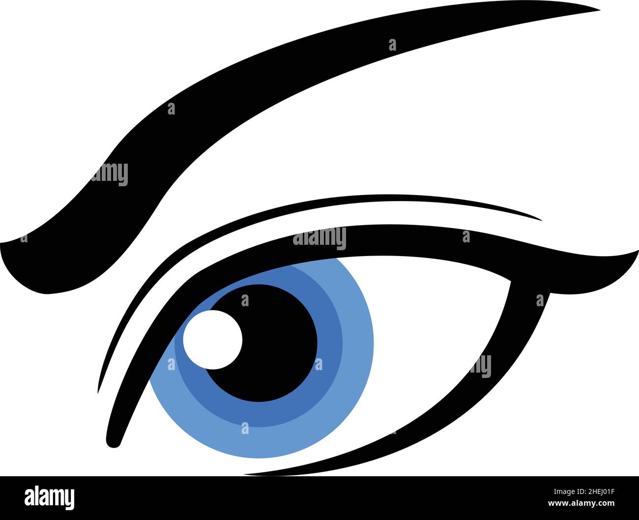 Simple Beautiful Human Female Blue Eye Looking To The Left Right Vector Illustration Black And
