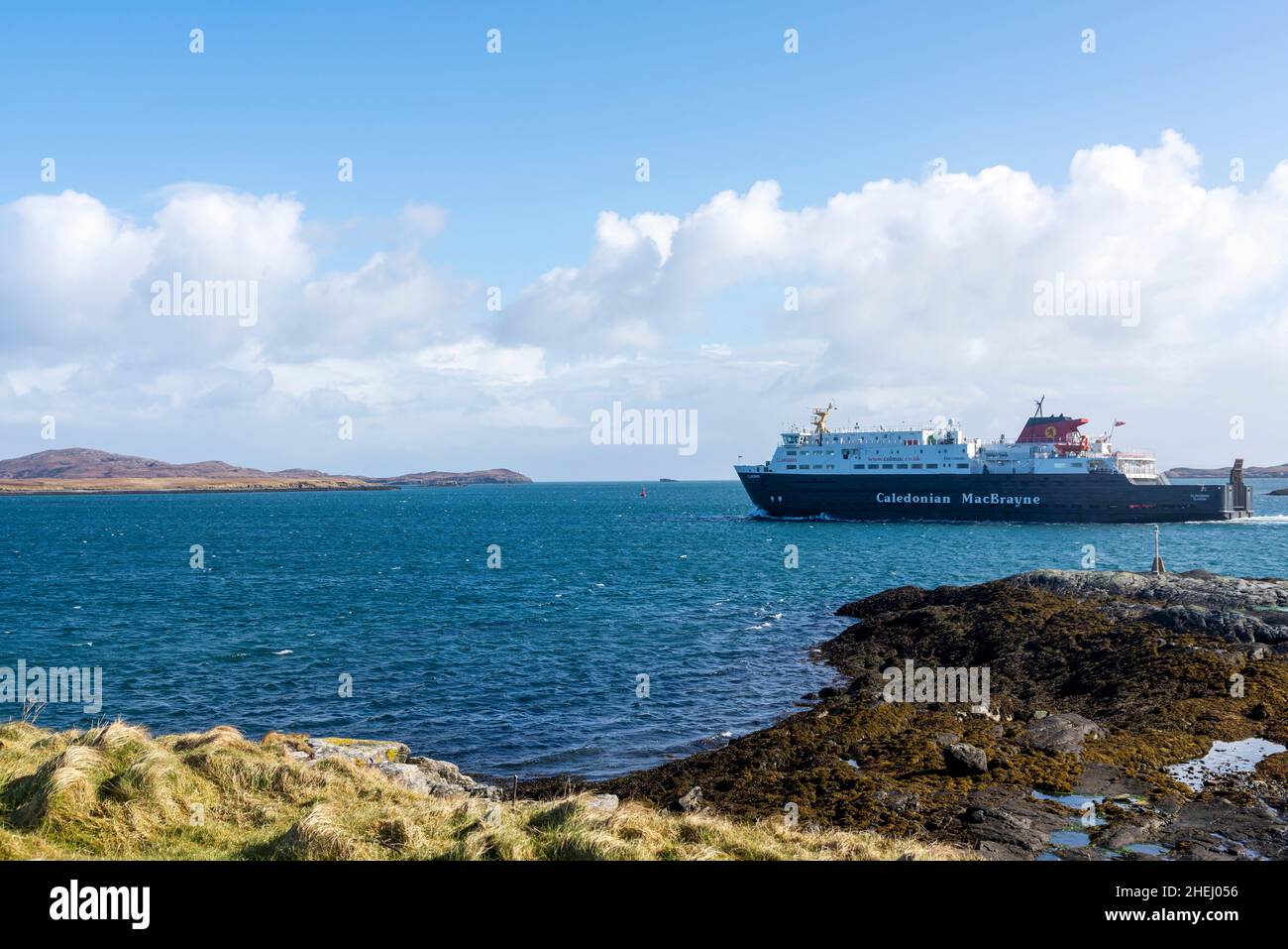 CalMac ferry leaving Lochmaddy Harbour, North Uist, Wester Isles ...