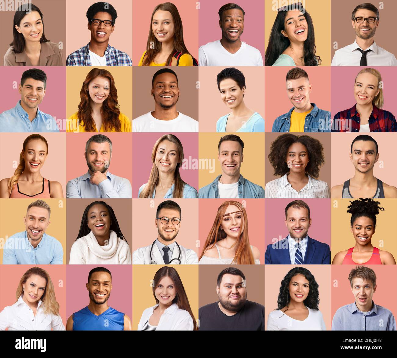 Portraits Of Happy Millennial Men And Women Posing On Pastel Color ...