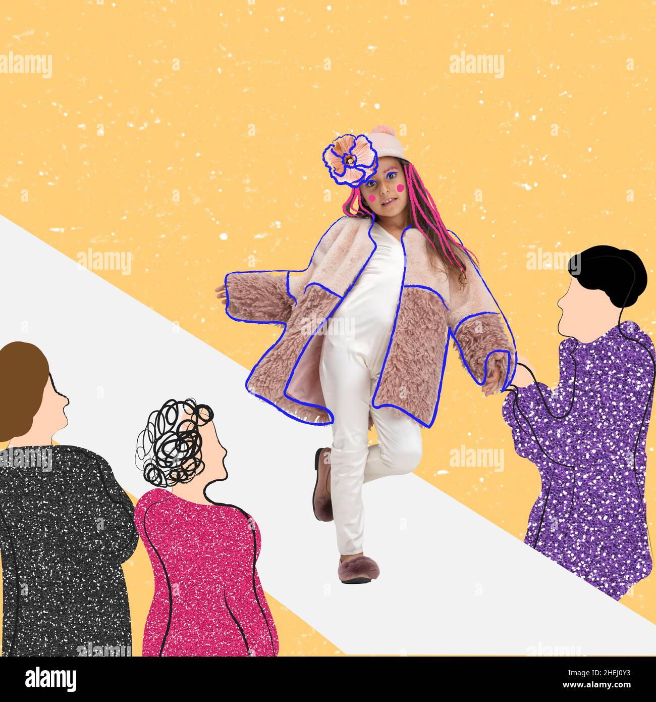 Creative design. Contemporary art collage. Little girl, child ...