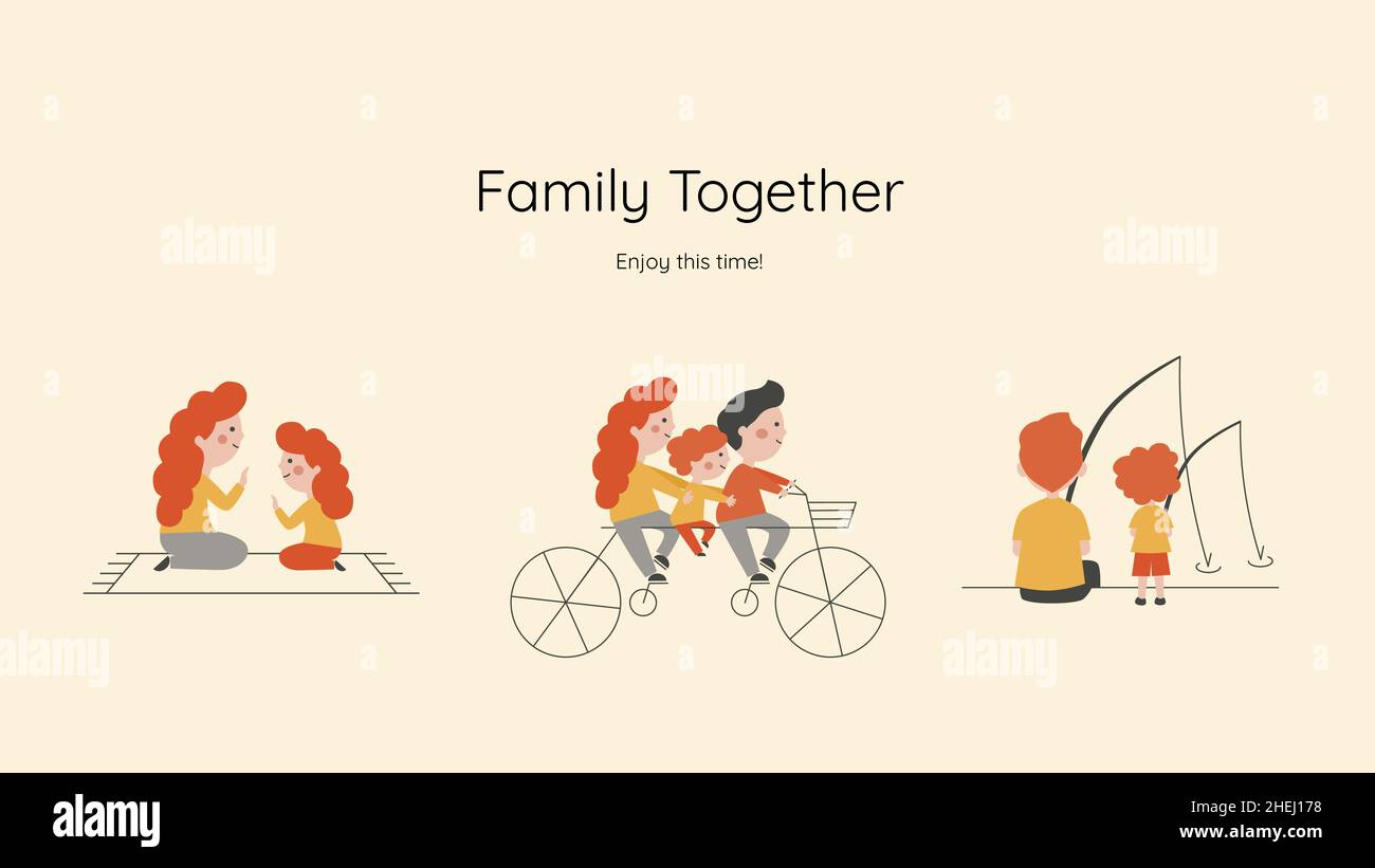 Vector illustration of cartoon family members spending time together ...