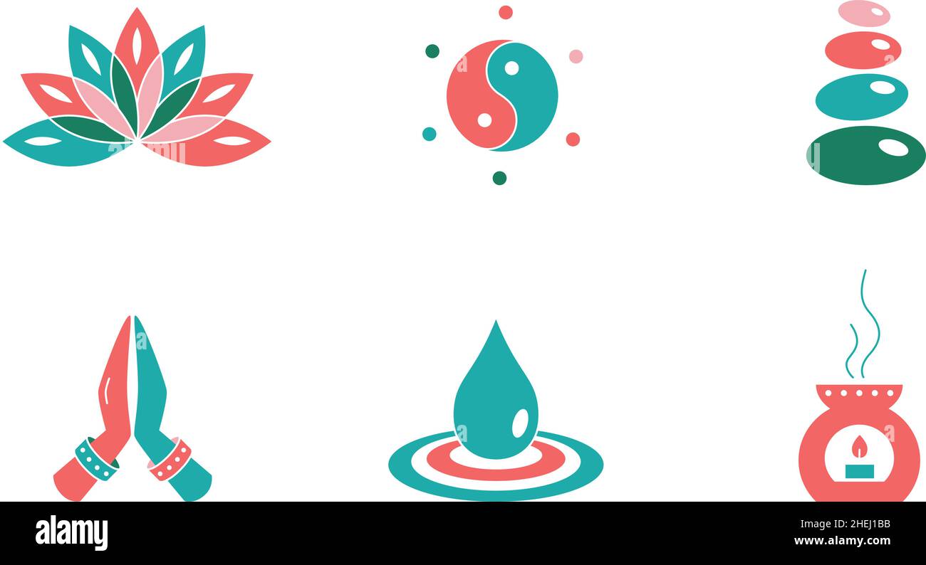 Vector illustration of cartoon yoga icons on white background Stock ...