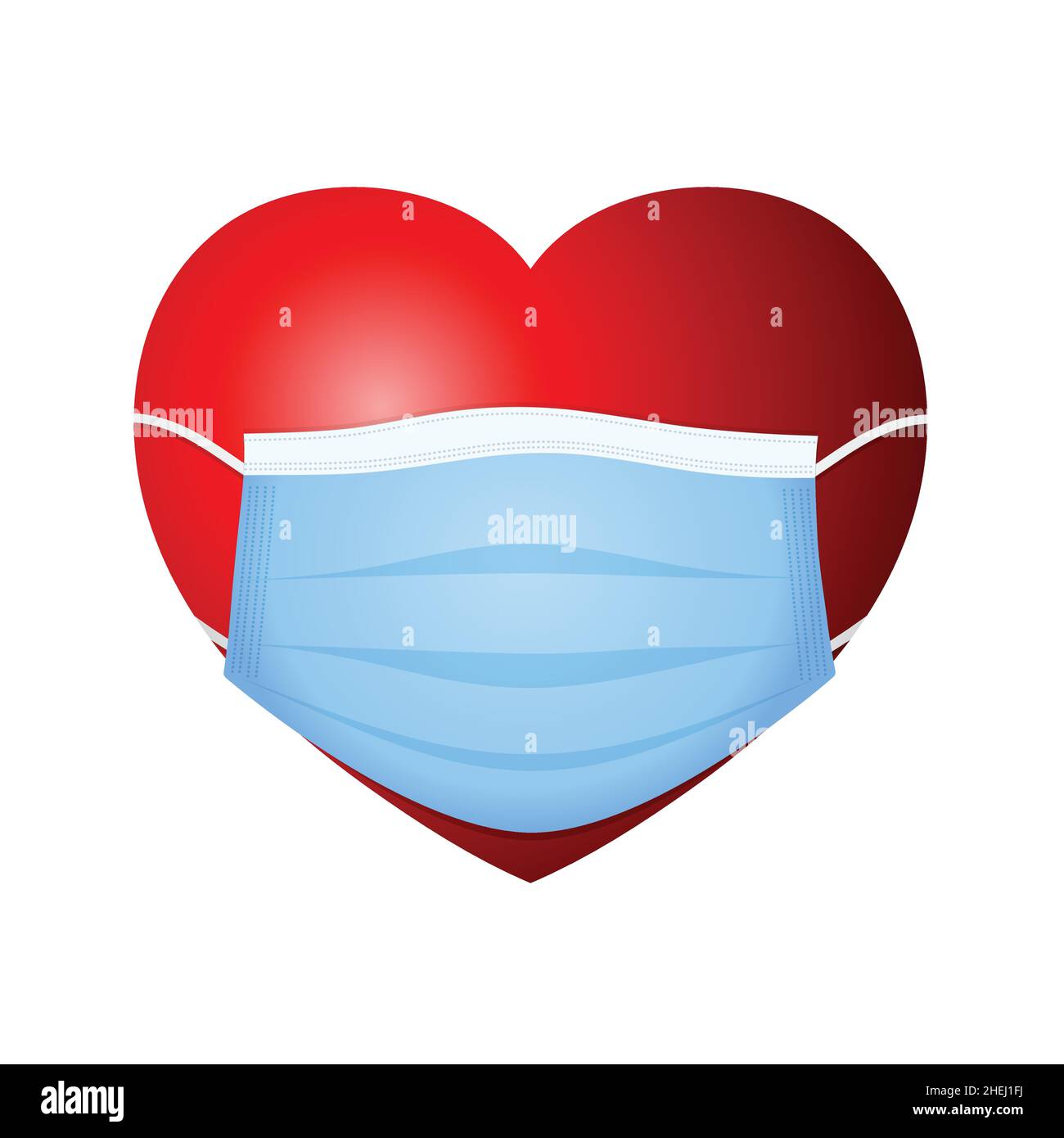 Heart with medical mask vector illustration isolated on white ...