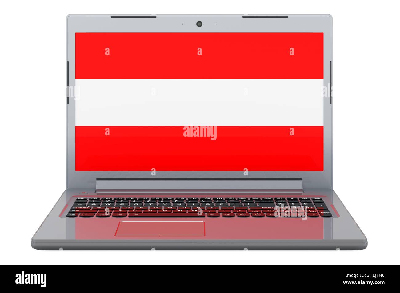Austrian flag on laptop screen. 3D illustration isolated on white ...