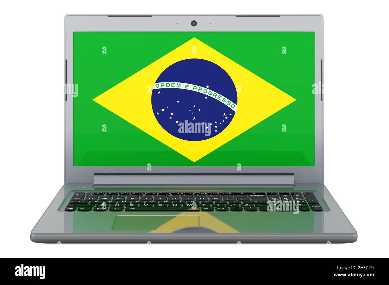 Brazilian flag on laptop screen. 3D illustration isolated on white ...