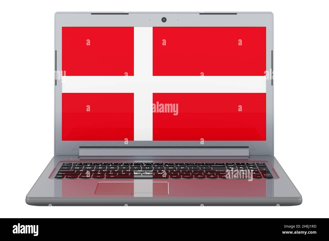 Danish flag on laptop screen. 3D illustration isolated on white ...
