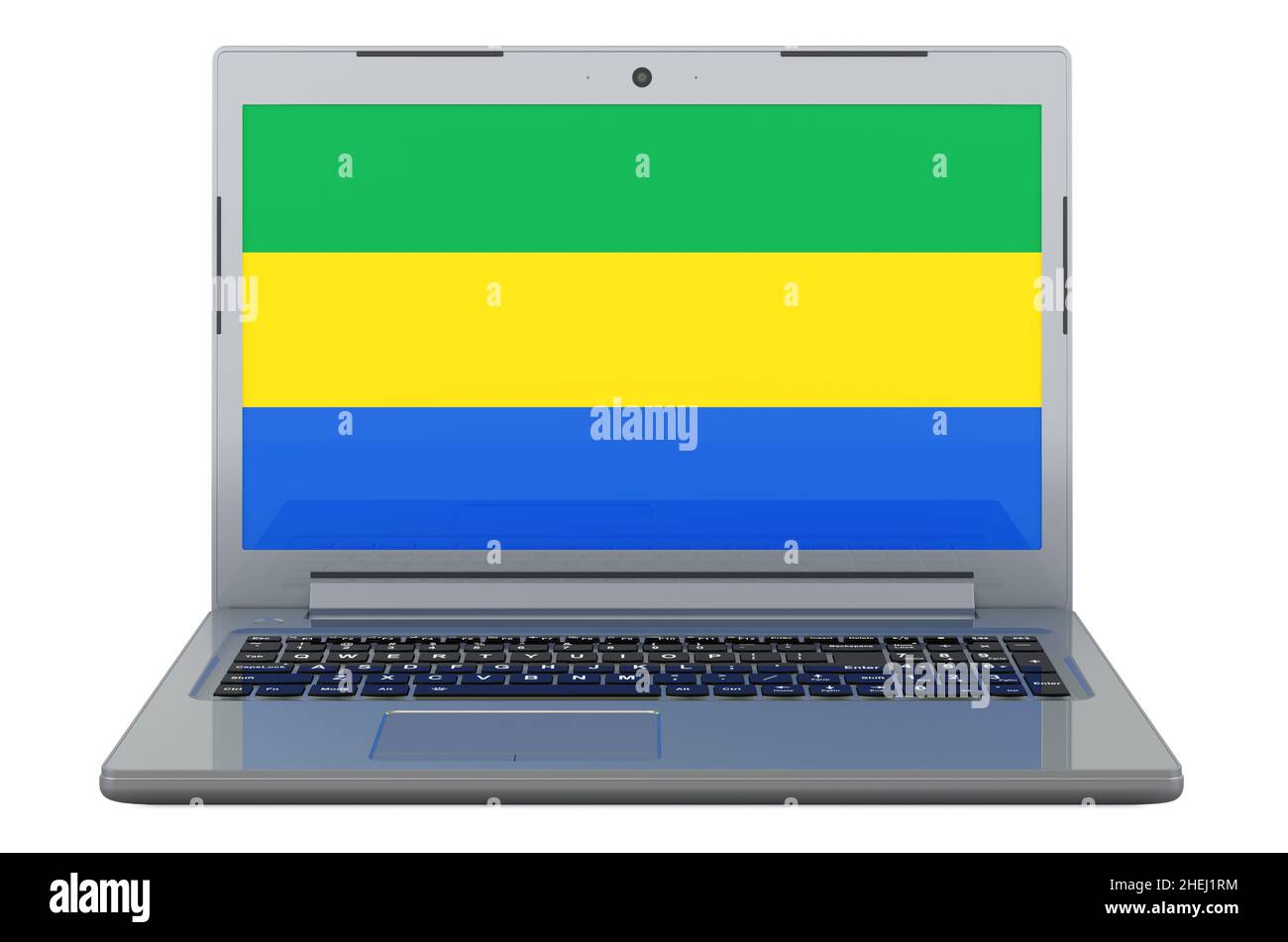 Gabonese flag on laptop screen. 3D illustration isolated on white ...