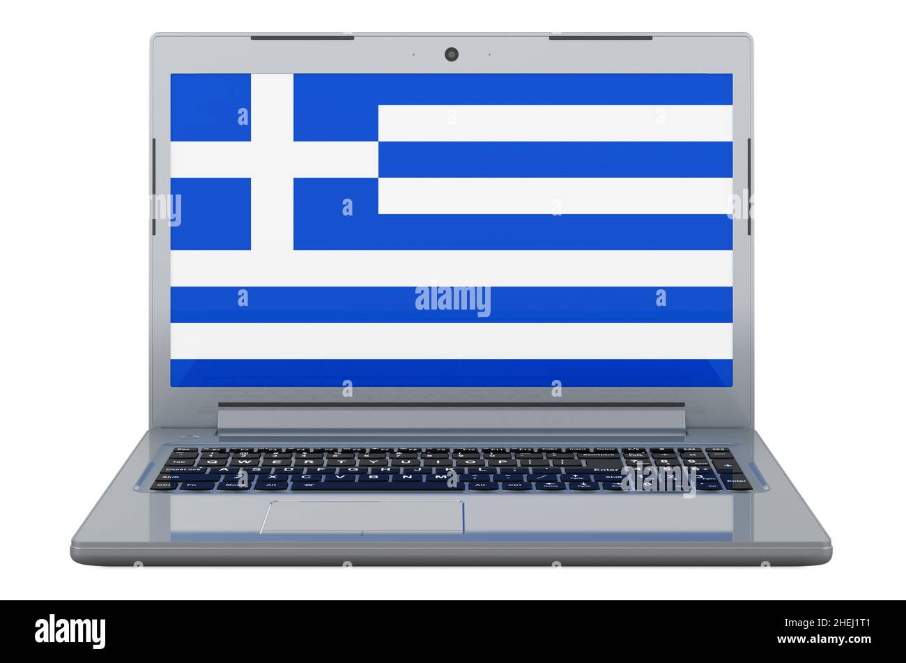 Greek flag on laptop screen. 3D illustration isolated on white ...