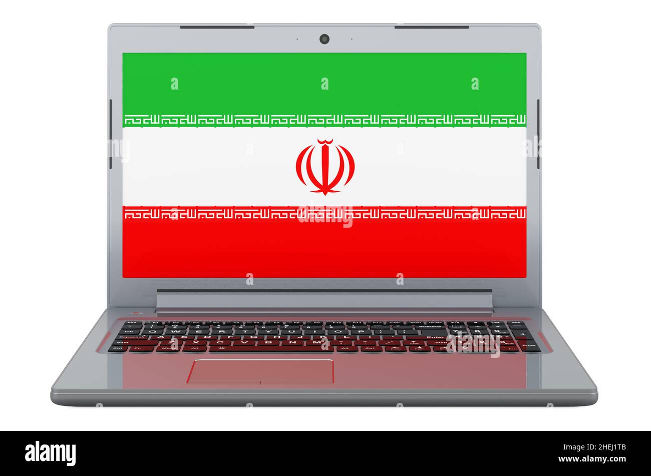 Iranian flag on laptop screen. 3D illustration isolated on white ...