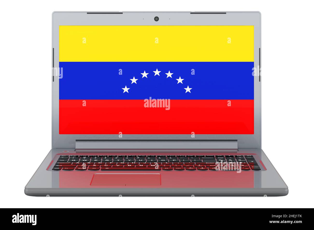Venezuelan flag on laptop screen. 3D illustration isolated on white ...