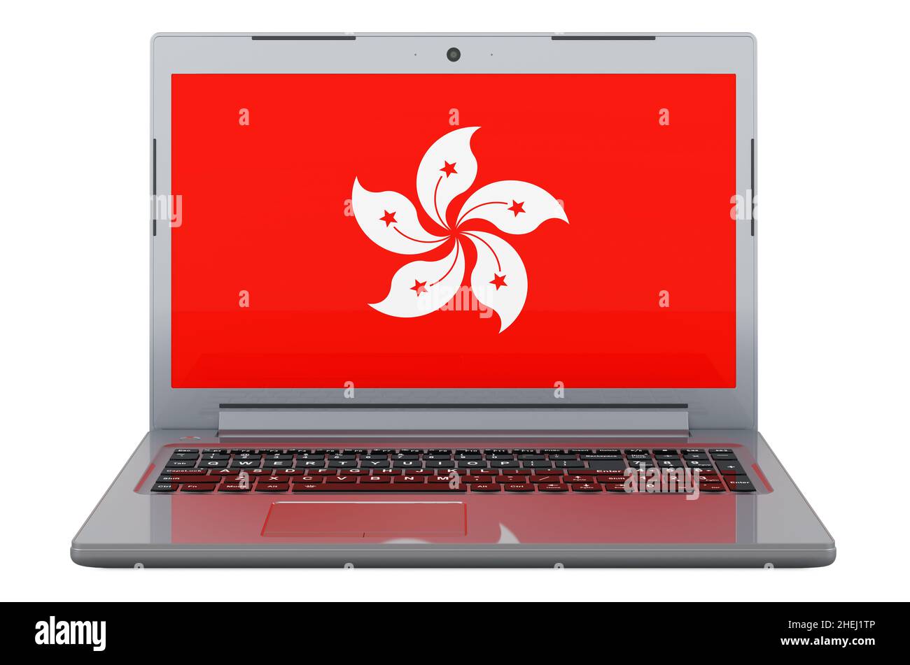 Hong Kong flag on laptop screen. 3D illustration isolated on white ...