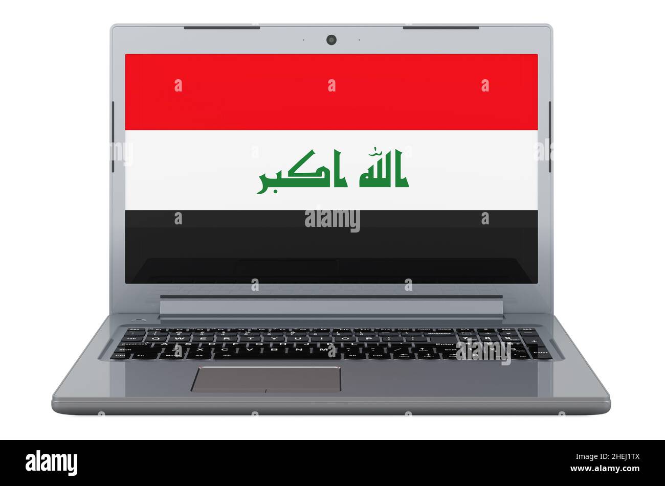 Iraqi flag on laptop screen. 3D illustration isolated on white ...
