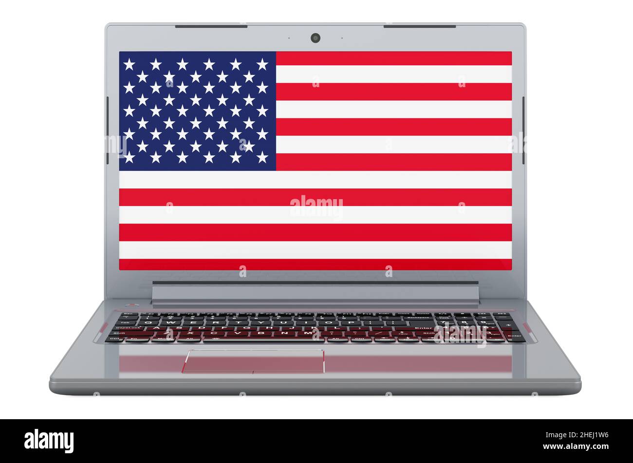 The United States flag on laptop screen. 3D illustration isolated on ...
