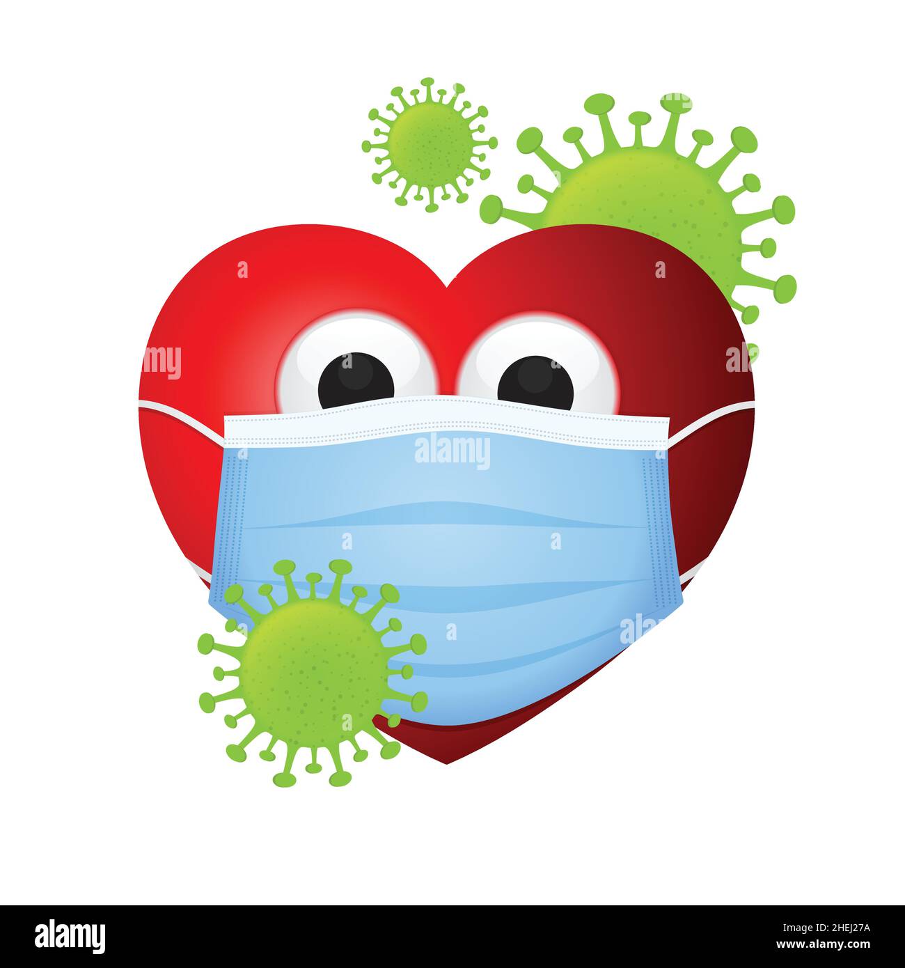 Heart with medical mask vector illustration isolated on white ...