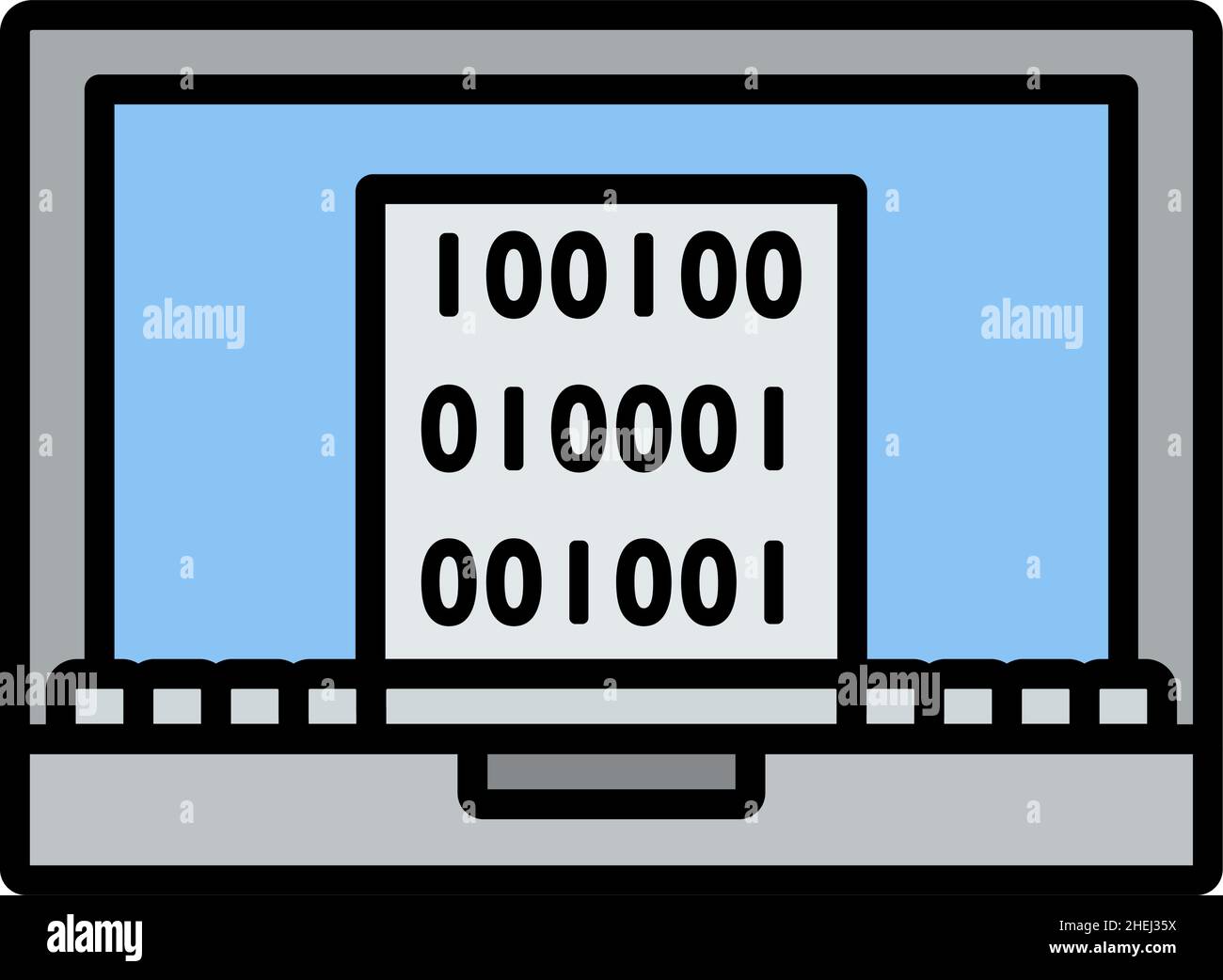 Laptop With Binary Code Icon. Bold outline design with editable stroke width. Vector ...