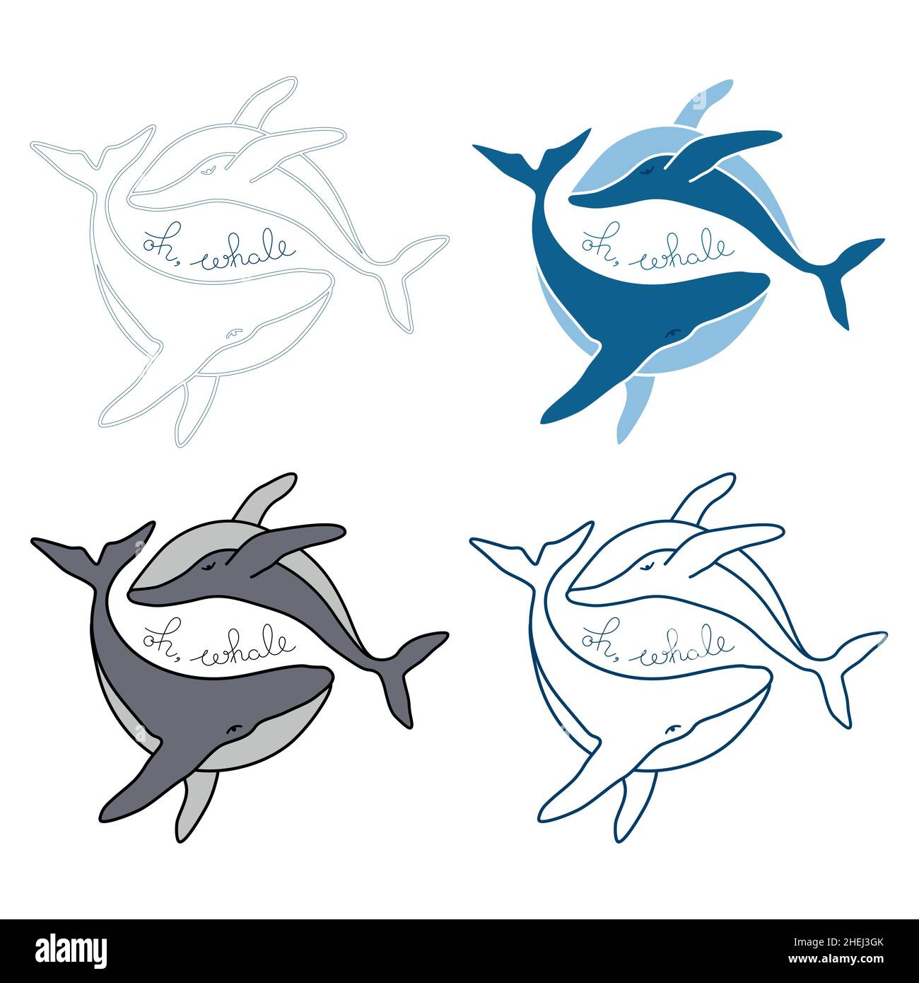 Whales vector silhouette set hi-res stock photography and images - Alamy