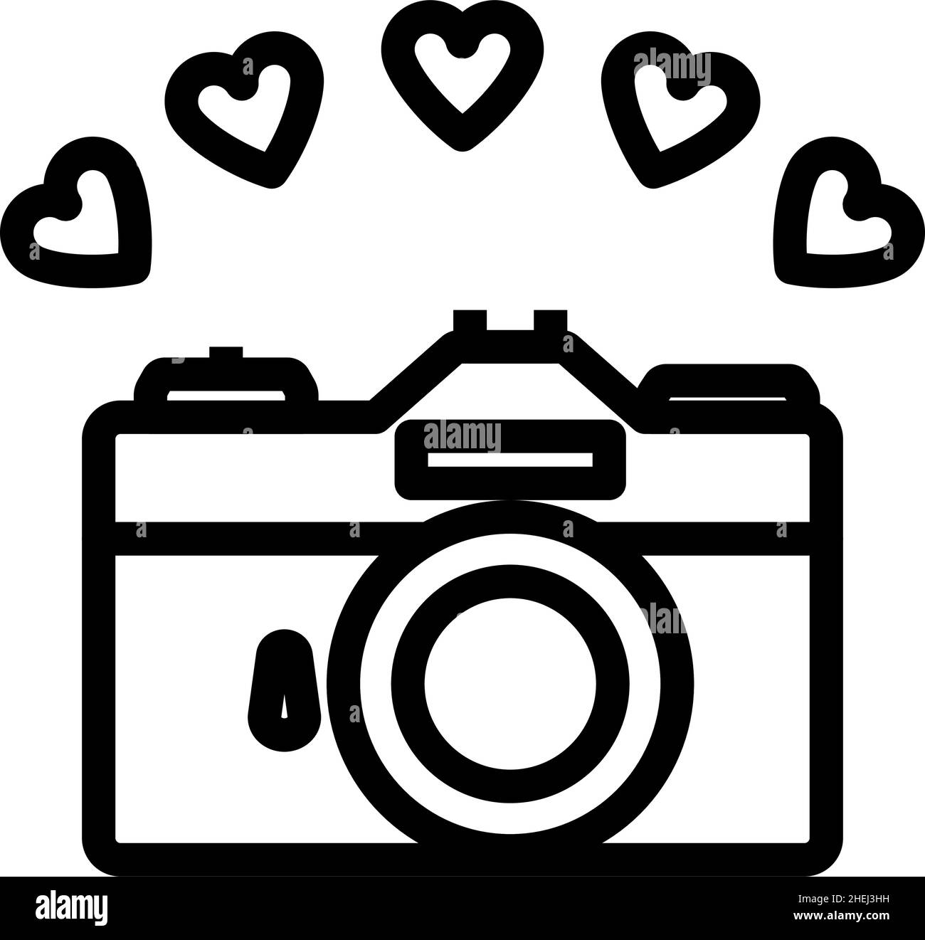 Camera With Hearts Icon. Bold outline design with editable stroke width ...