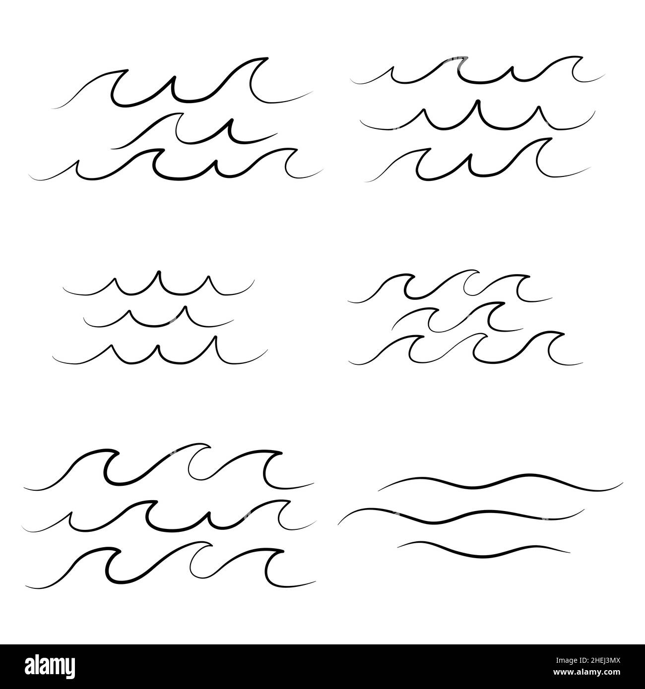 Set of six various simple minimalist waves water lake river logo vector ...