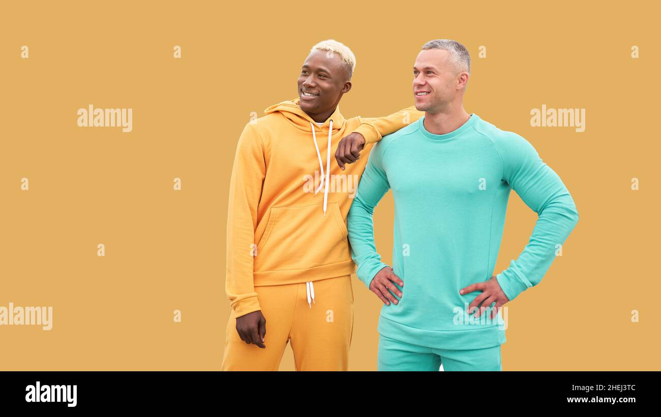 Multi ethnic friends. Two men different color black African-American ...