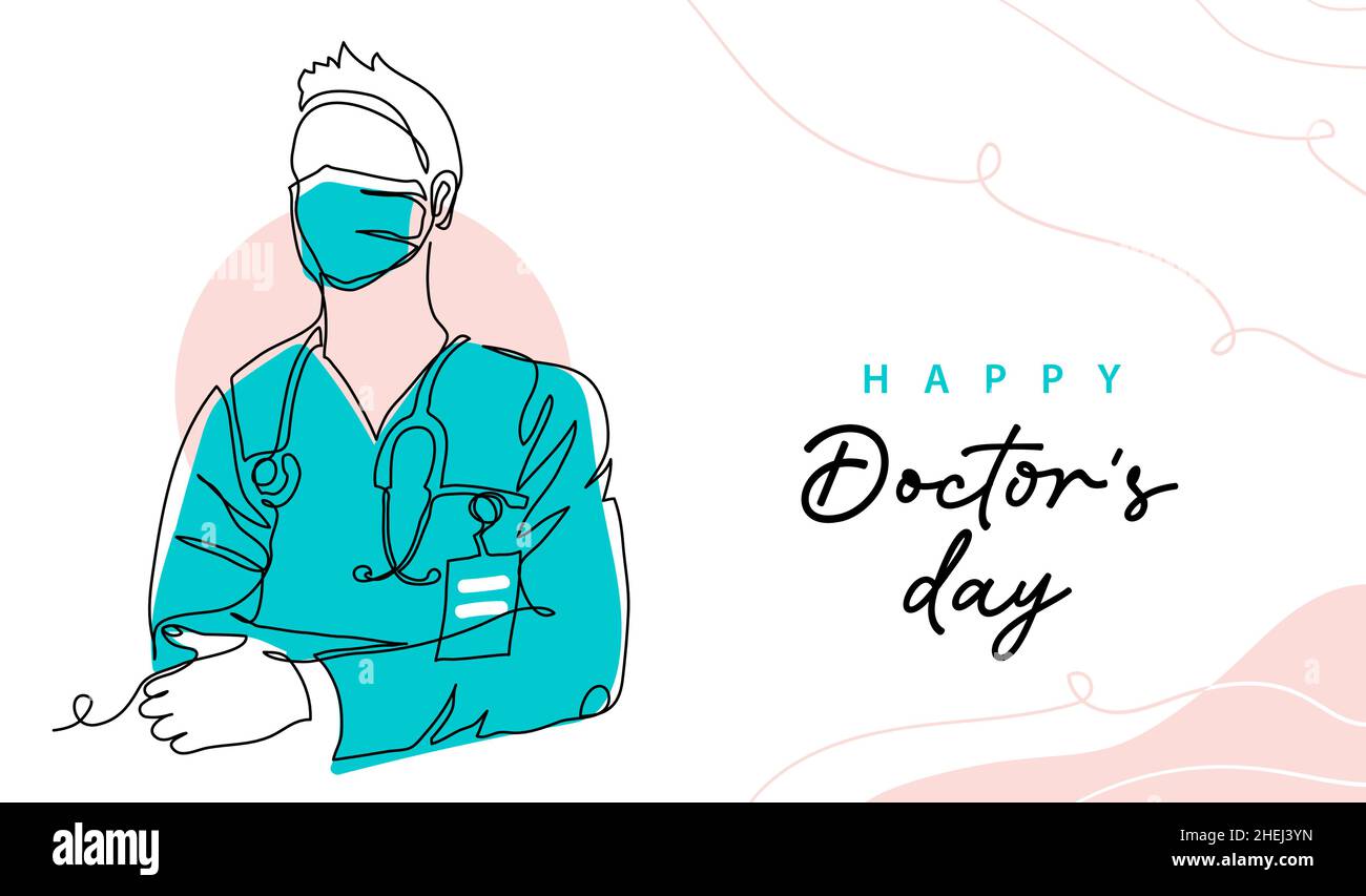 Doctors day simple vector illustration of physician, therapist man in ...