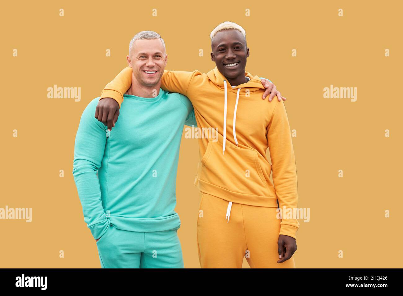 Multi ethnic friends. Two men different color black African-American ...