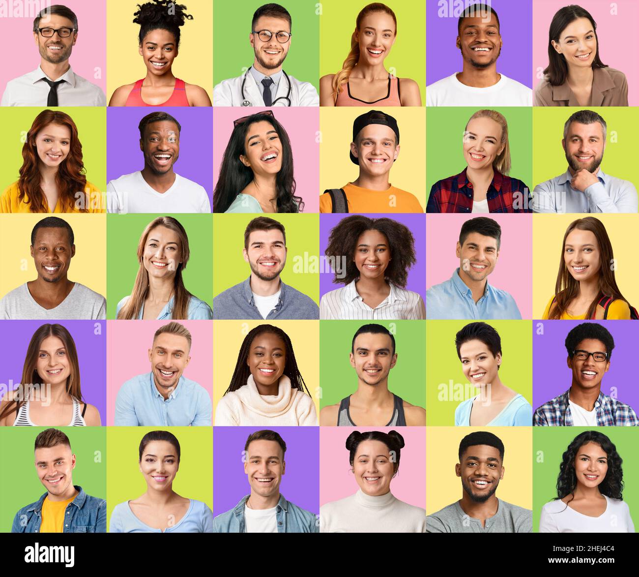 Happy Millennials. Portraits of positive multiethnic men and woman over ...