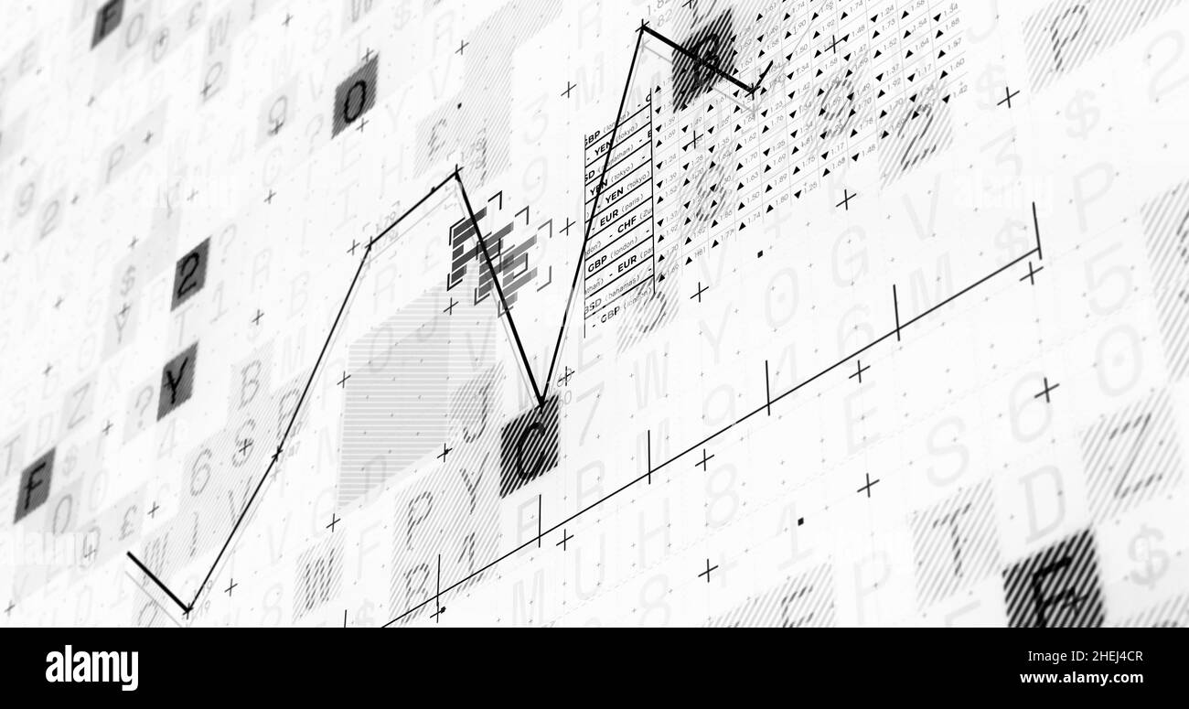 Image of financial graph over data processing on white background Stock ...