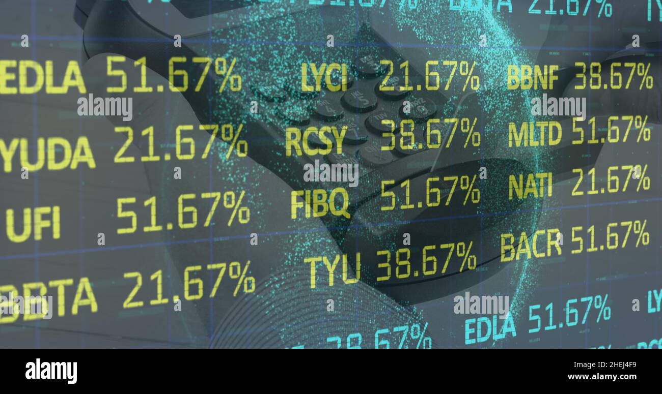 Image of financial data processing over payment terminal Stock Photo ...