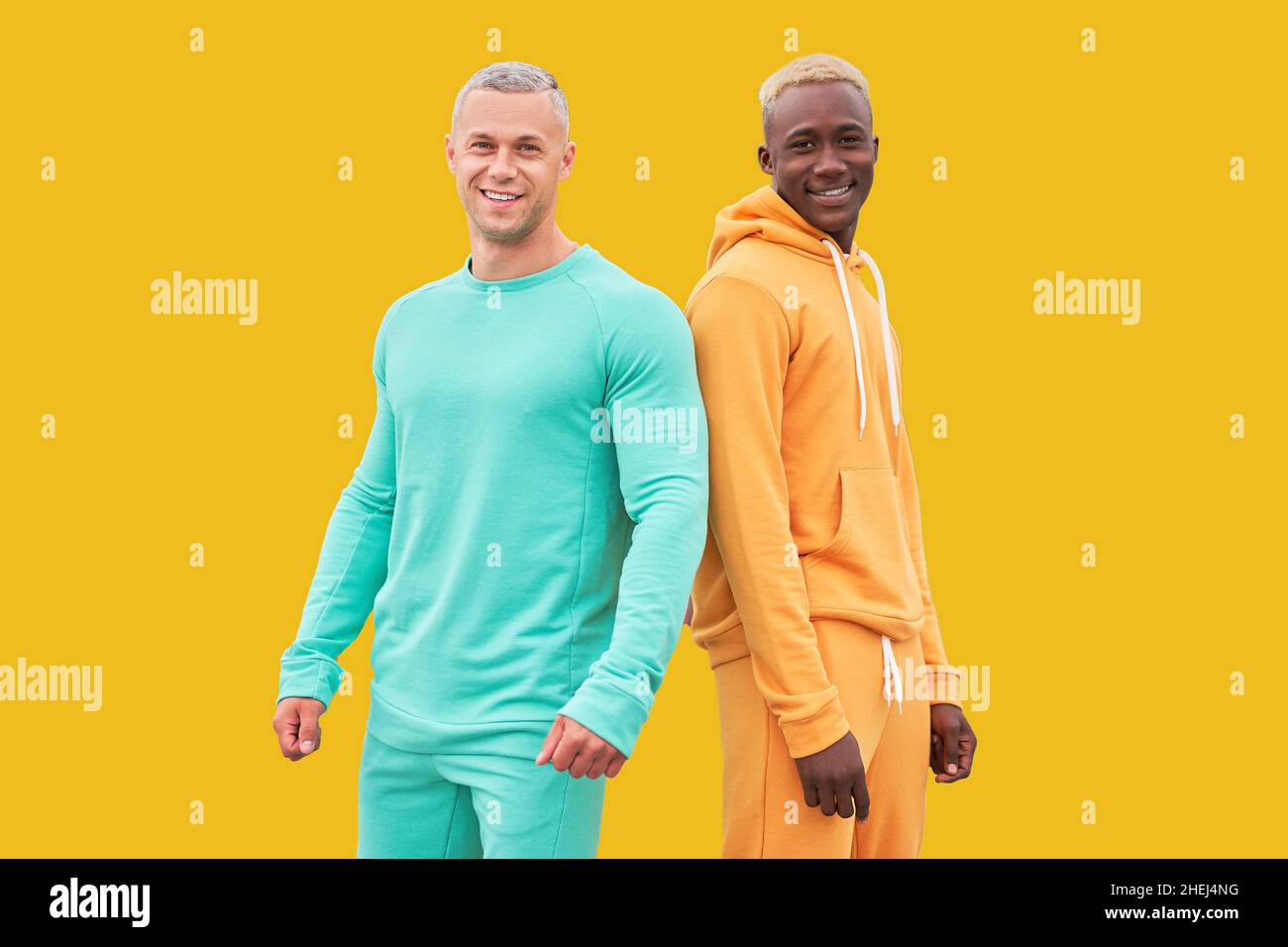 Multi ethnic friends. Two men different color black African-American ...