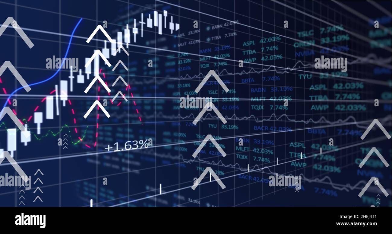 Image of arrows over financial data processing Stock Photo - Alamy