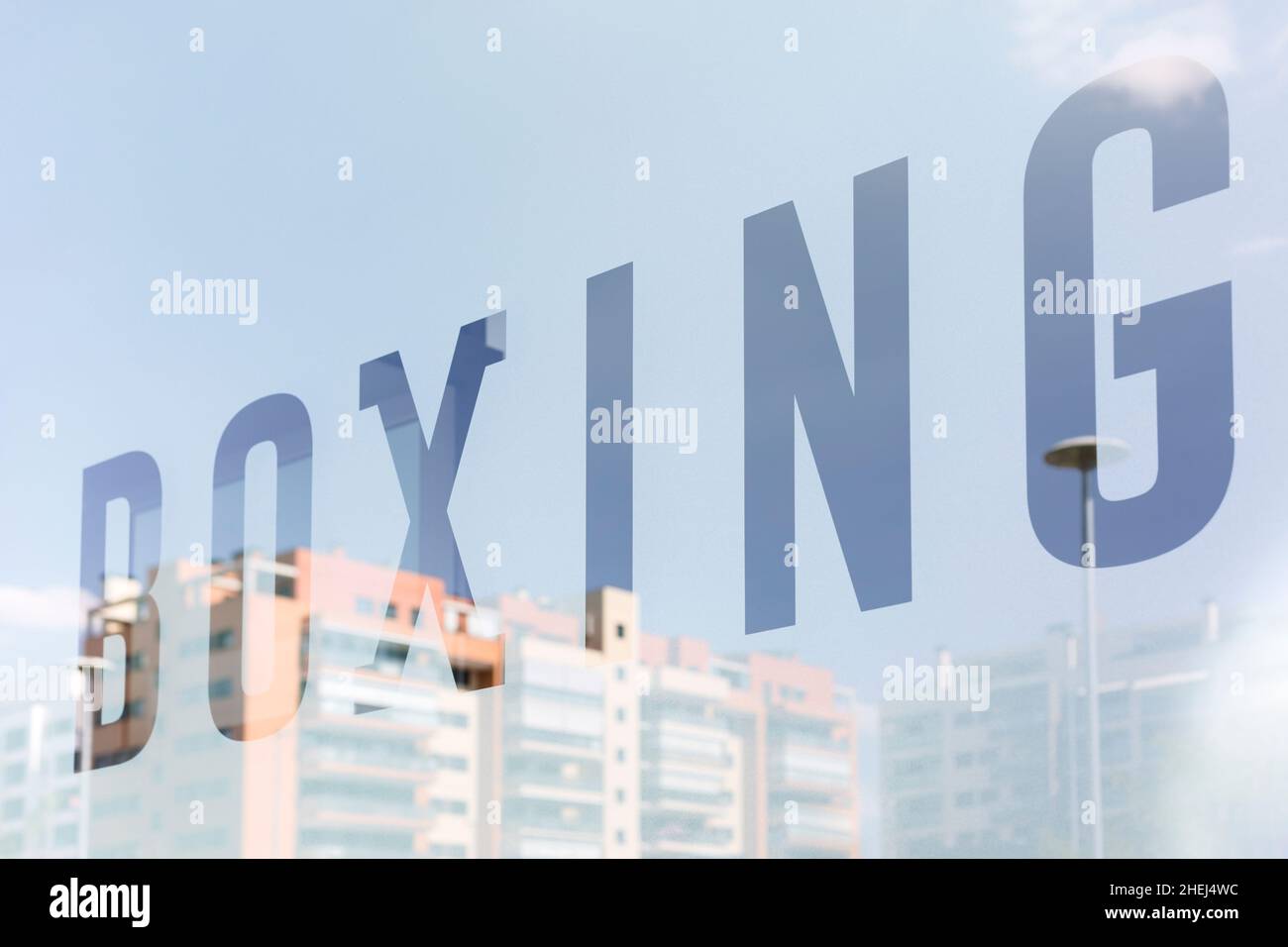 Sign with the word Boxing on the glass of a sports center Stock Photo ...