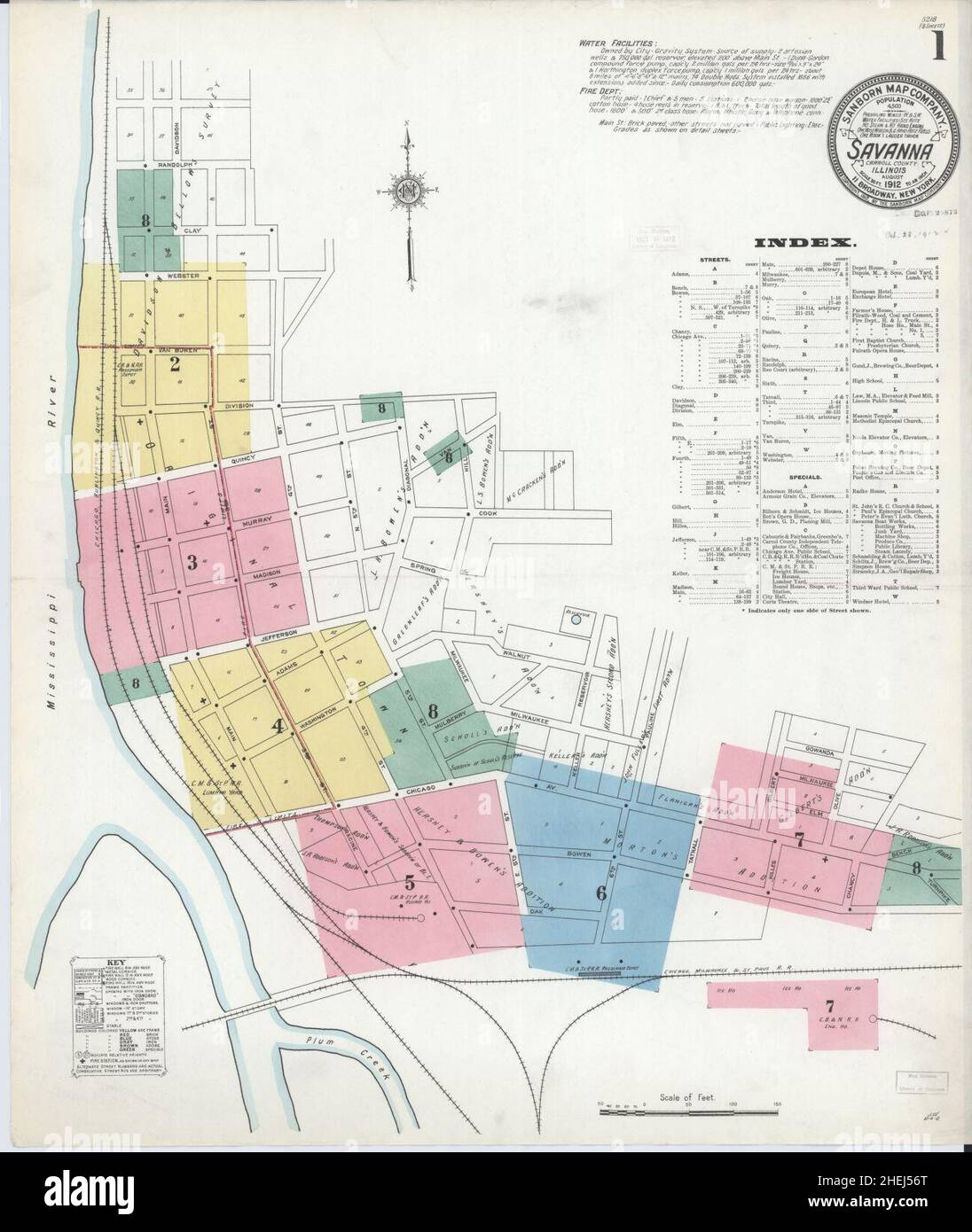 Sanborn Fire Insurance Map from Savanna, Carroll County, Illinois Stock ...