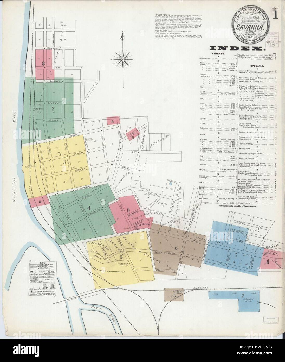 Sanborn Fire Insurance Map from Savanna, Carroll County, Illinois Stock ...