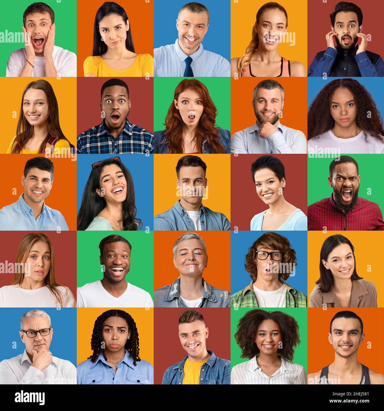 Composite collage of diverse people expressing different emotions Stock ...