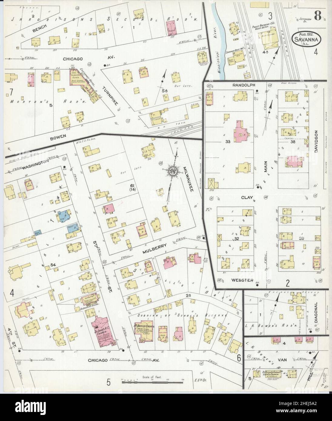 Sanborn Fire Insurance Map from Savanna, Carroll County, Illinois Stock ...
