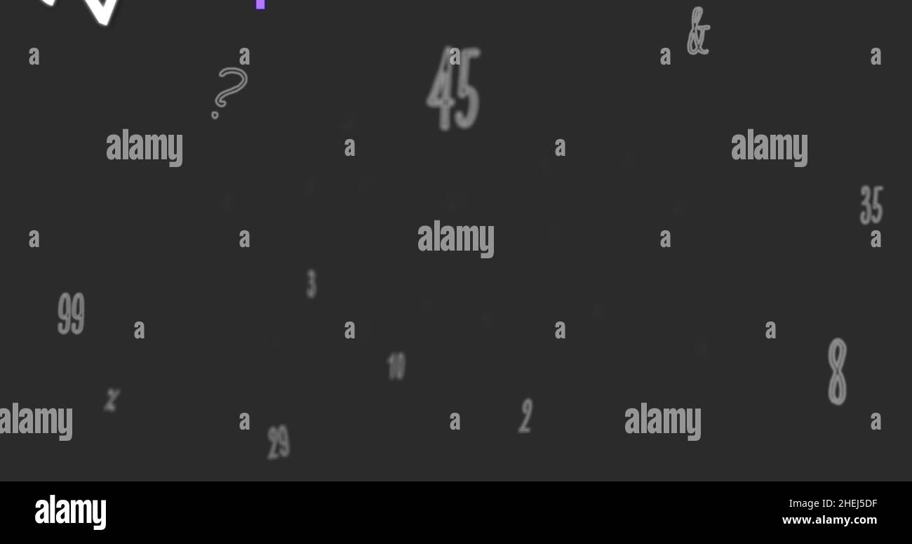 Digital image of multiple changing numbers floating against grey ...