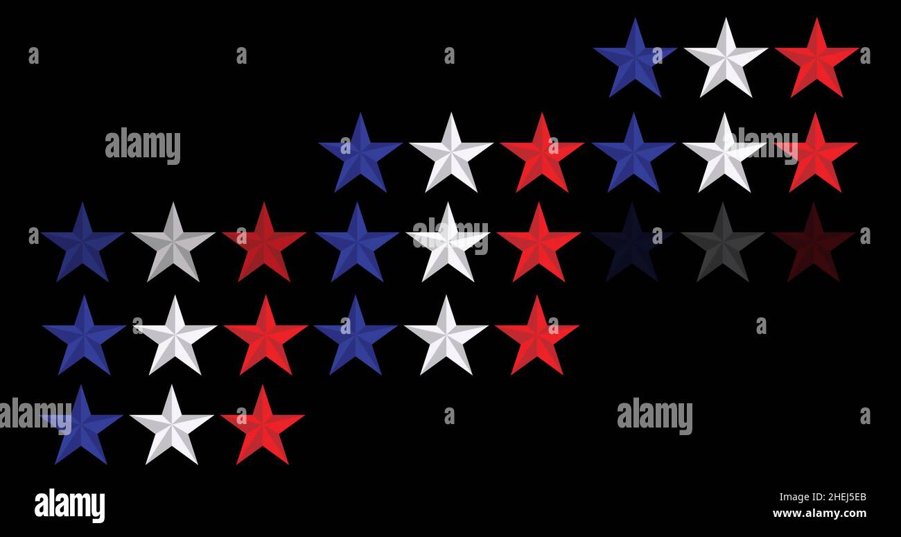 Image of white, blue and red stars of american flag in rows on black ...