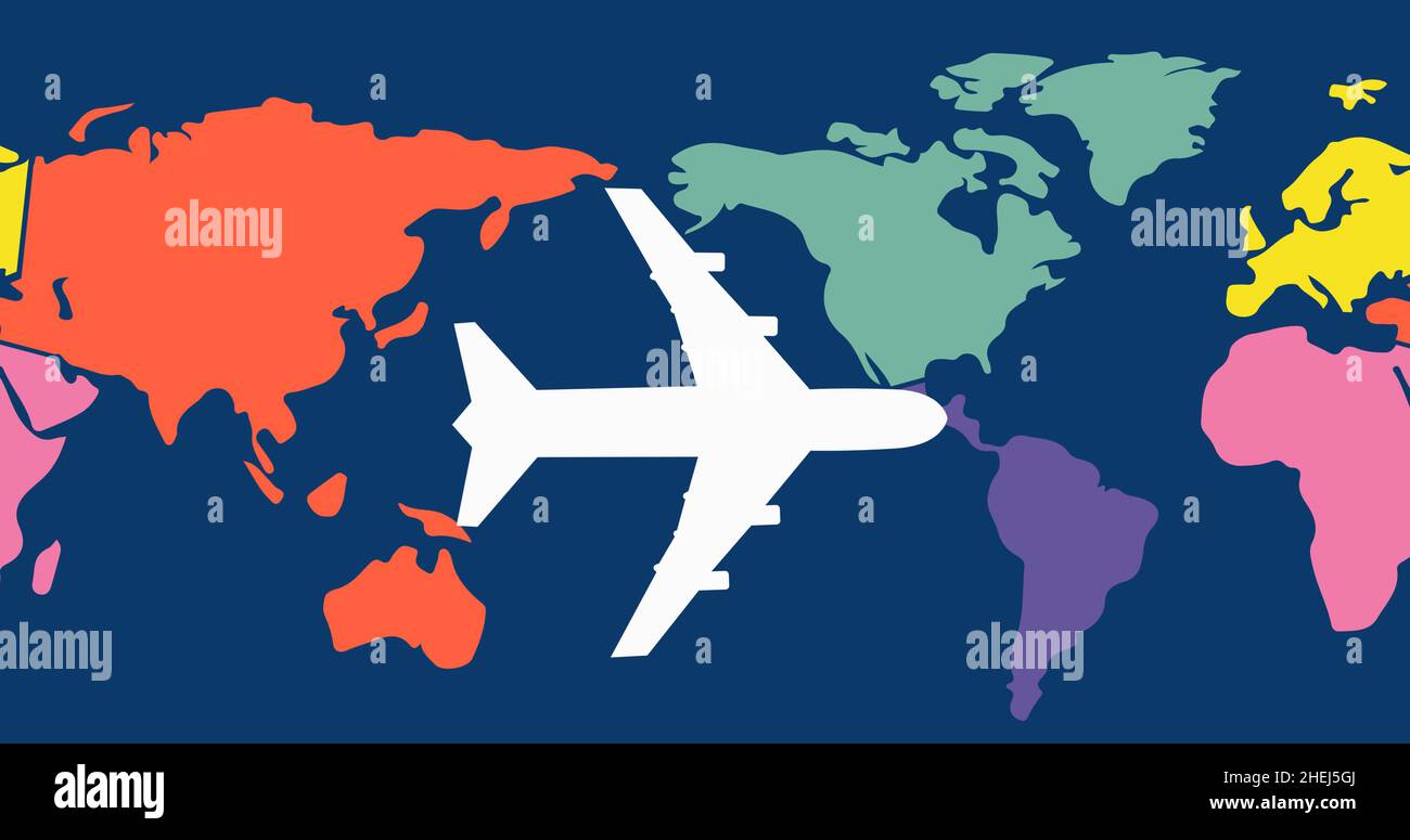 Airplane flying over world map hi-res stock photography and images - Alamy